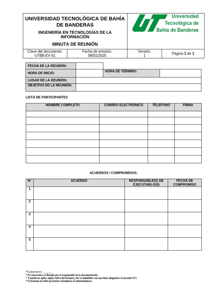 Formato - Minutas de Reunión | PDF