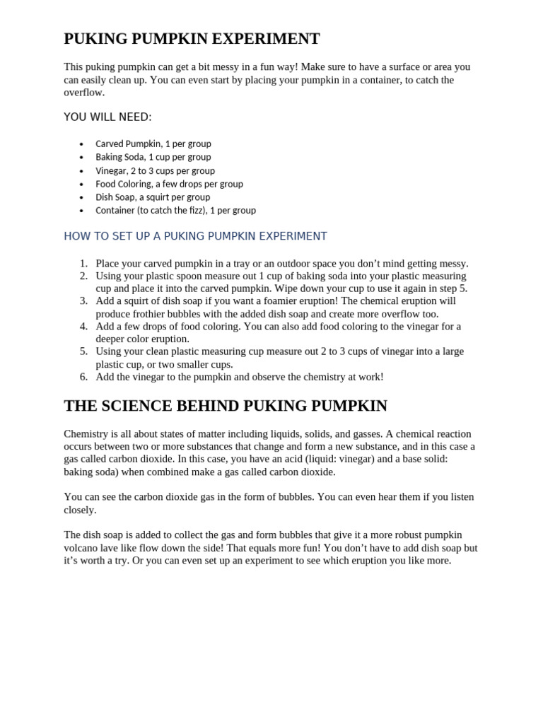 Puking Pumpkins Experiment | PDF