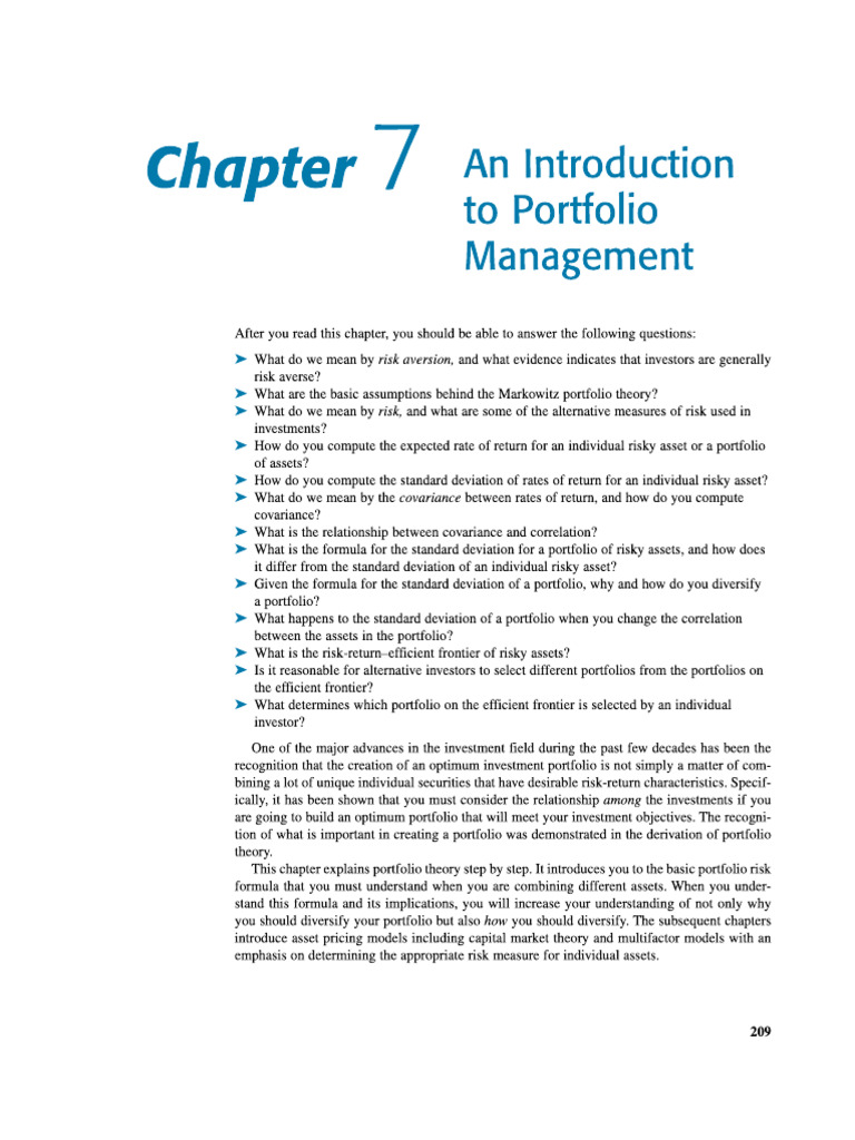 C7. An Introduction To Portfolio Management | PDF