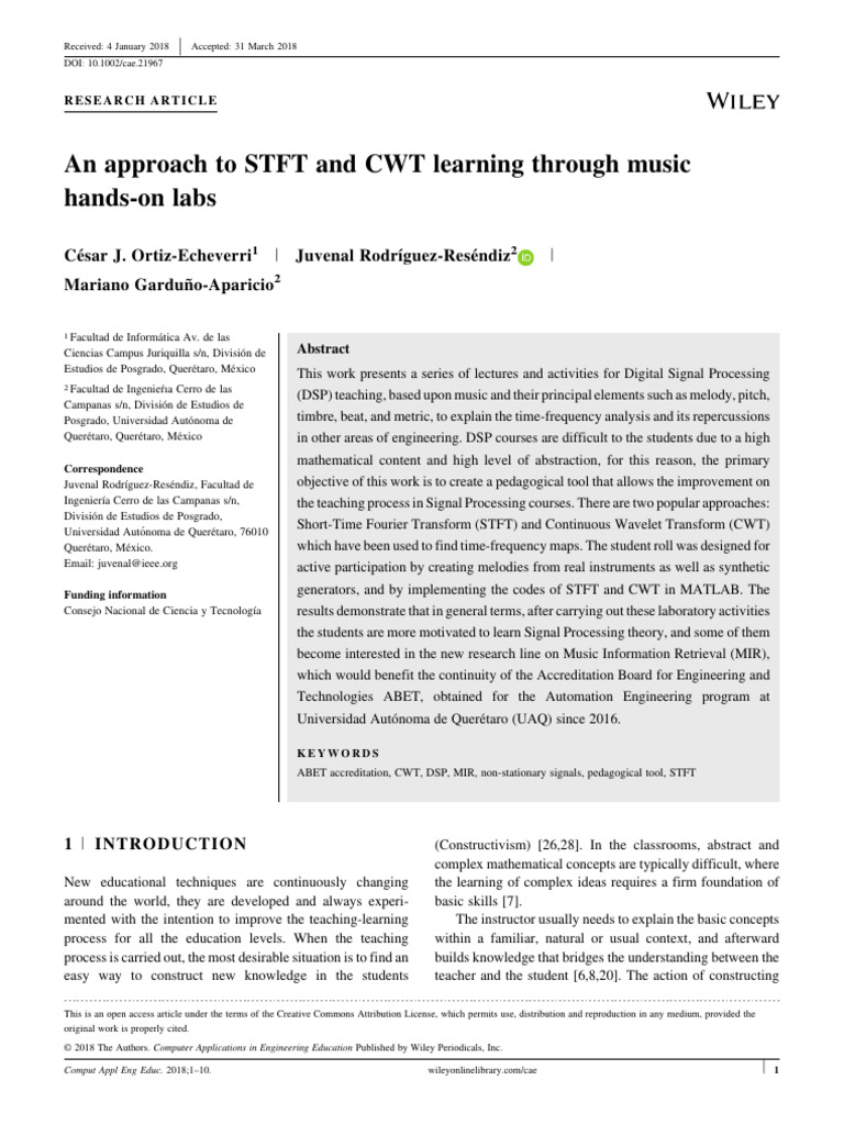An Approach To STFT and CWT Learning Through Music | PDF | Wavelet