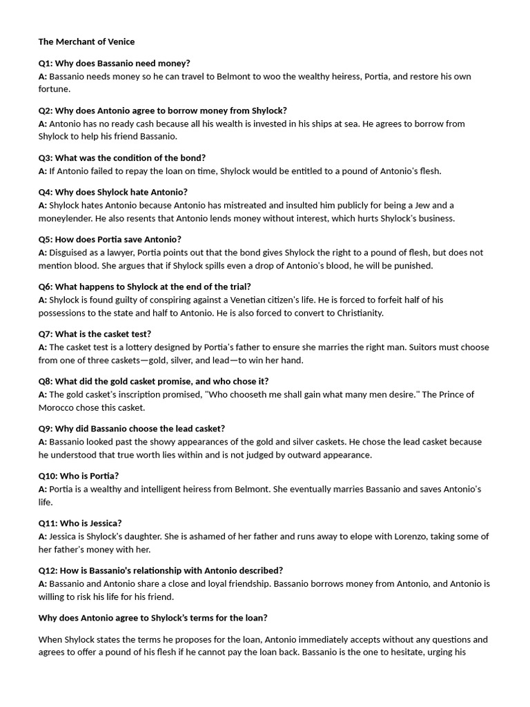 The Merchant of Venice: Key Plot Points | PDF | The Merchant Of Venice