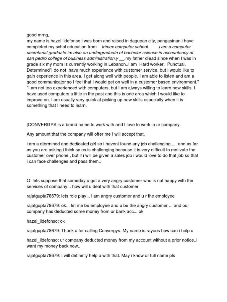 Convergys | PDF | Job Interview | Employment