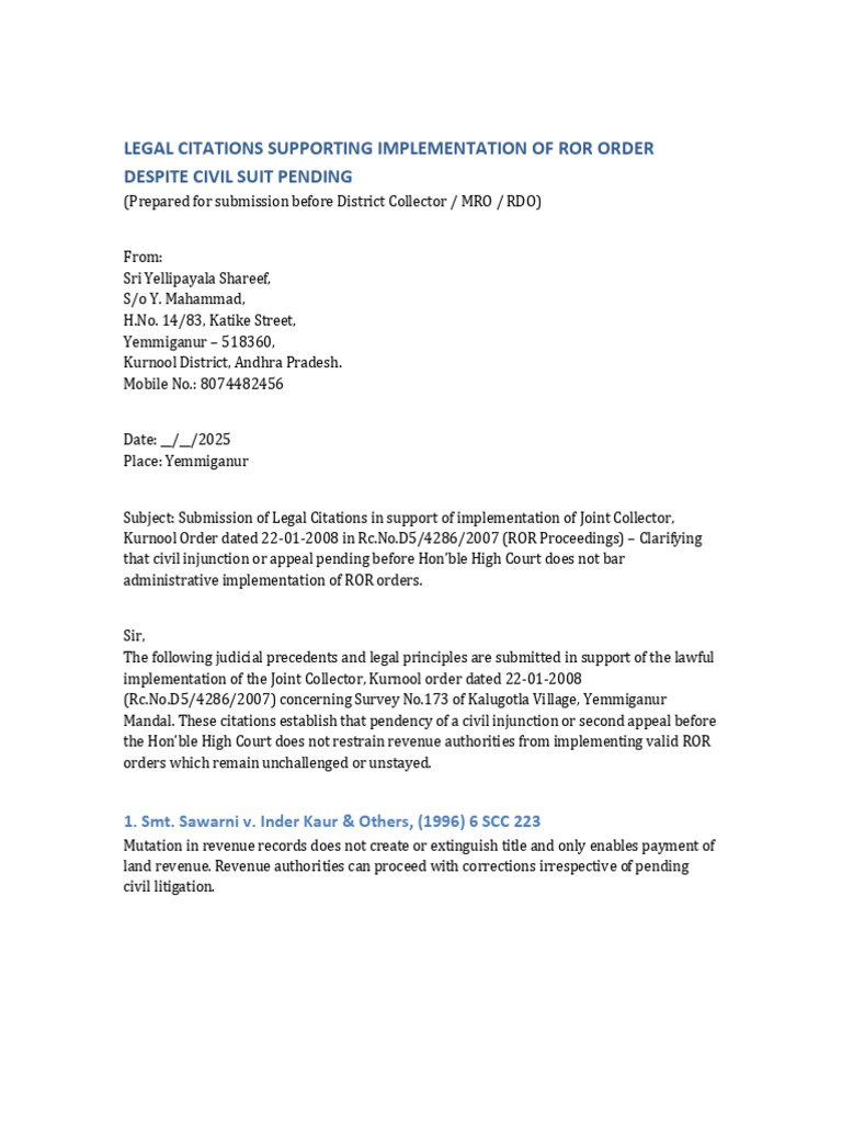 Legal Citations ROR Implementation Despite Civil Suit | PDF | Lawsuit ...
