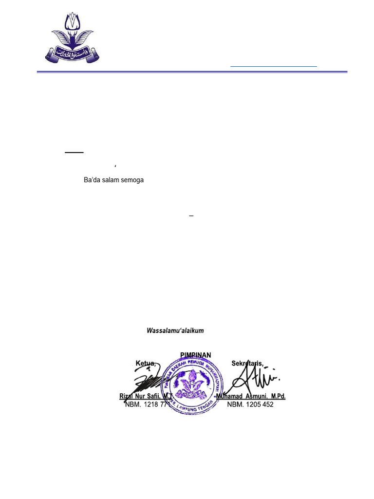 Undangan RAKERDA Pemuda Muhammadiyah Lampung Tengah | PDF