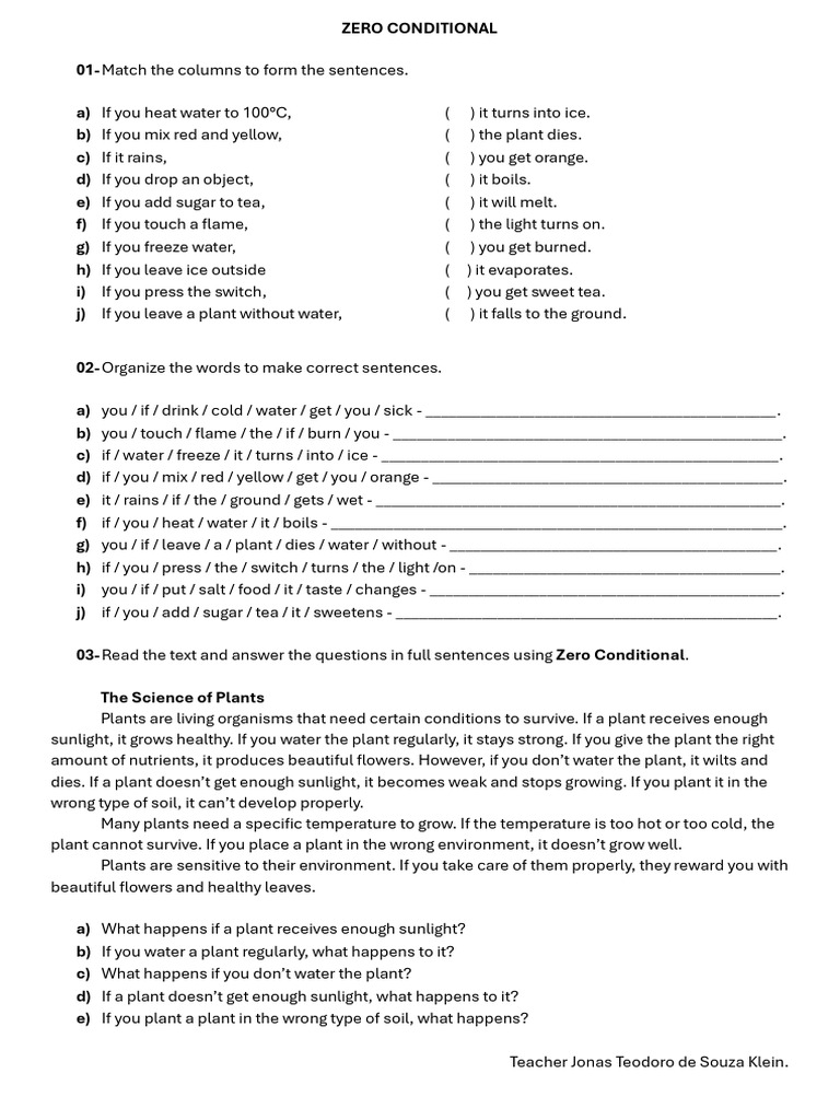 Zero Conditional - Activities | PDF | Plants | Water