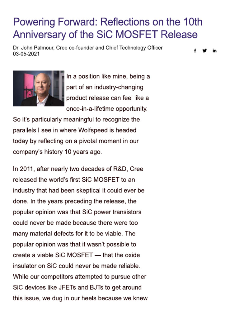 Powering Forward - Reflections On 10 Years of SiC MOSFET - Wolfspeed | PDF