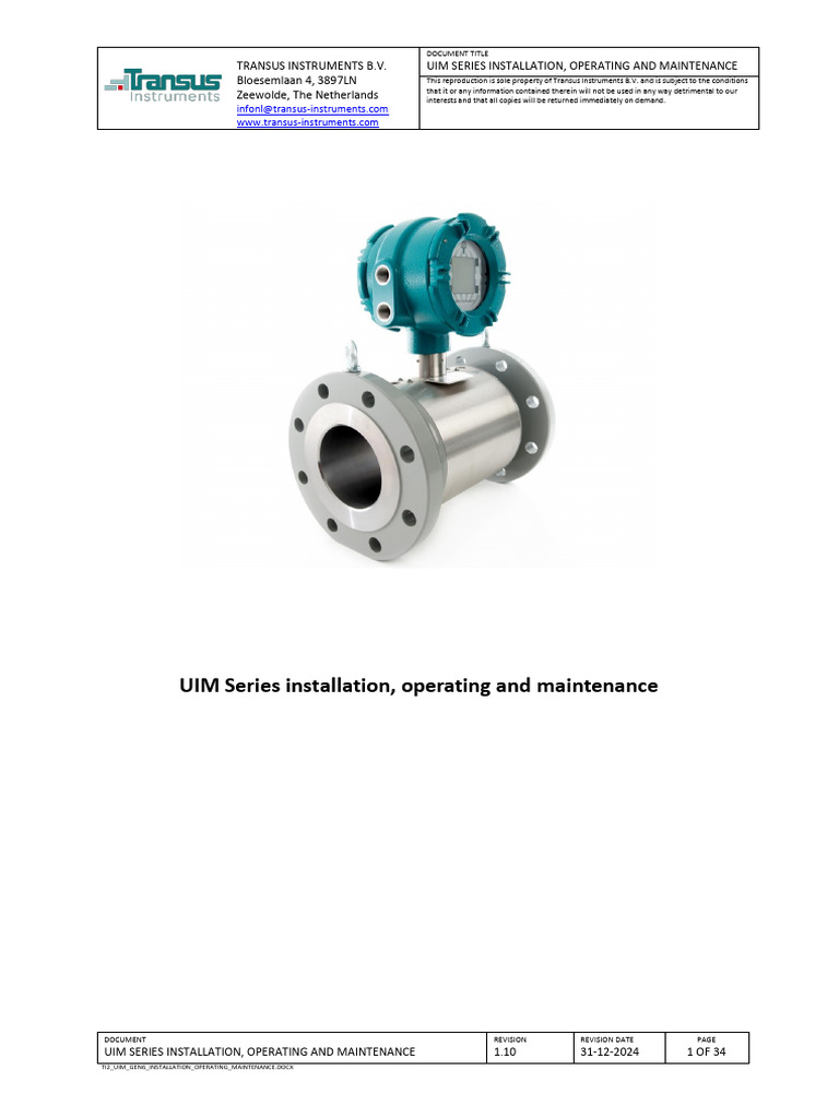UIM Series Installation & Maintenance Guide | PDF | Flow Measurement ...
