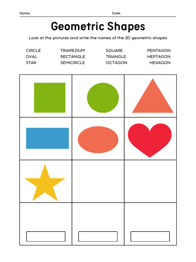 Geometric Shapes Vocabulary Worksheet in Colorful Simple Style | PDF