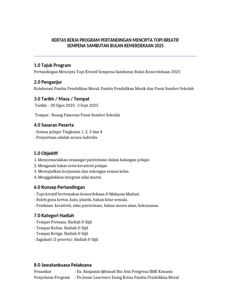 Kertas Kerja Pertandingan Topi Kreatif | PDF