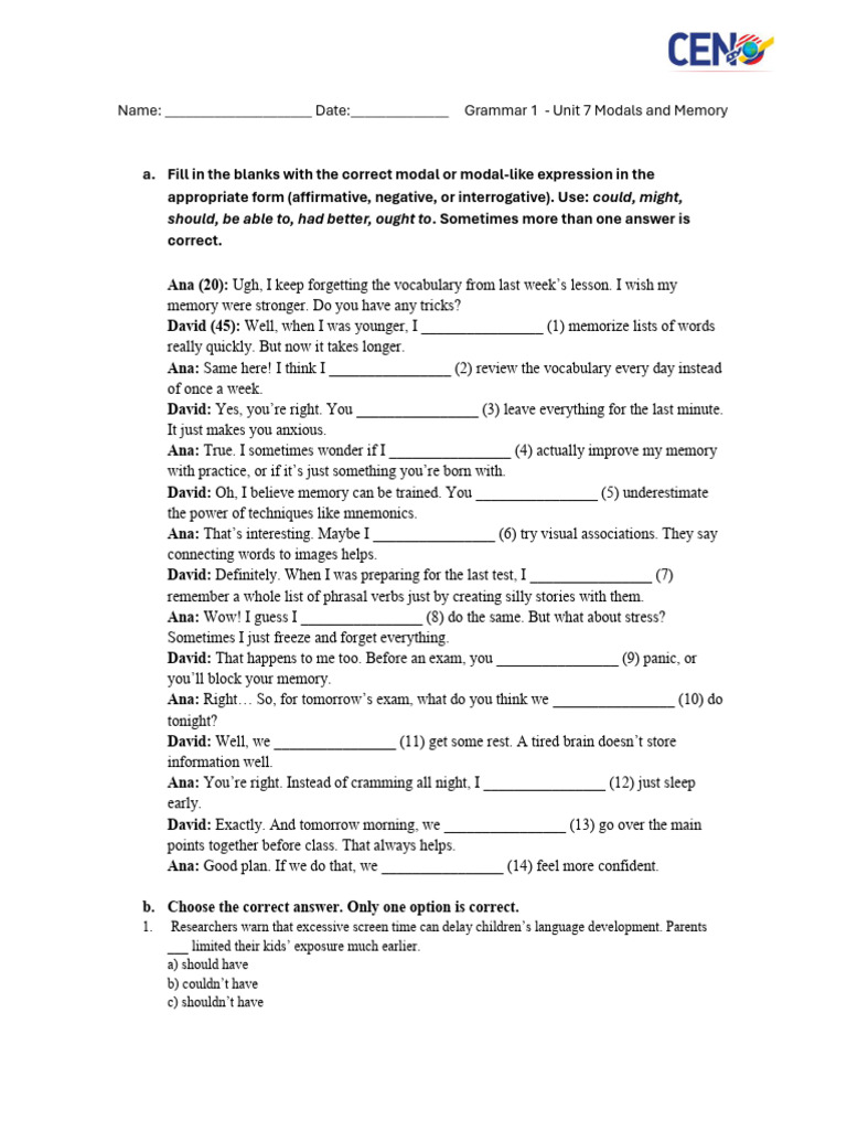 Gabriela Magallanes - Unit 7 Homework Grammar 1 Updated | PDF | Memory | Linguistics