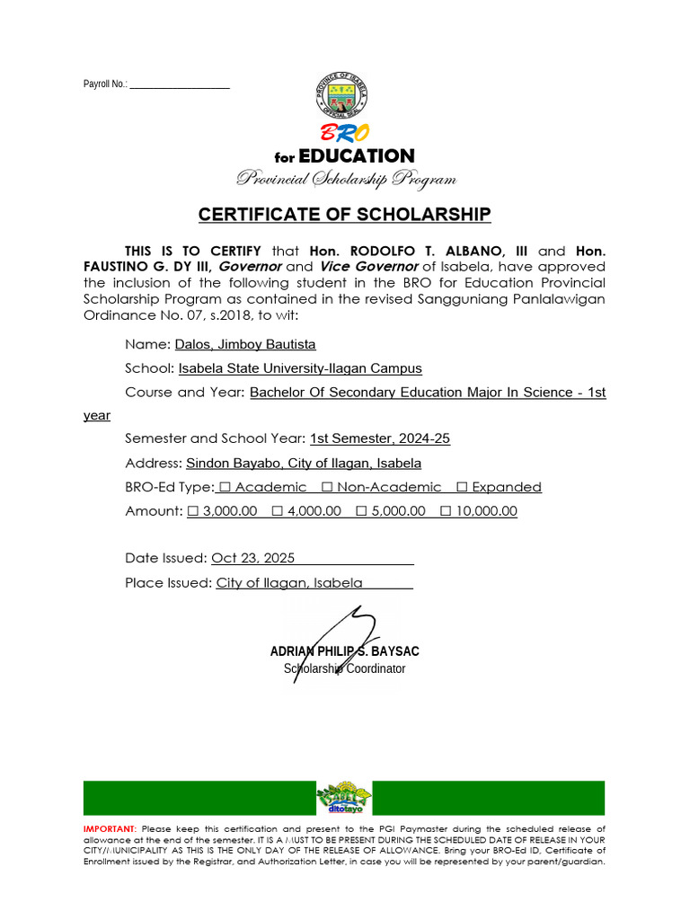 Provincial Scholarship Program: Education | PDF