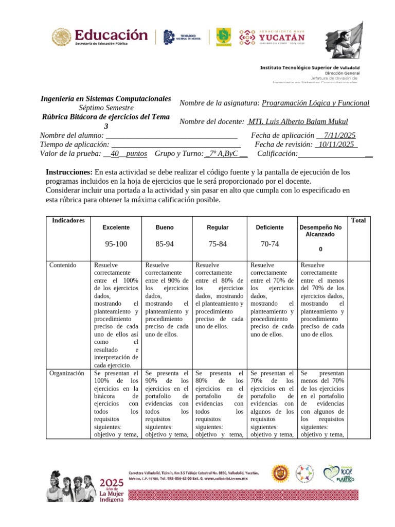 Rúbrica Tema 3 bitacora de ejercicios 40_ | PDF | Informática | Ingeniería de software