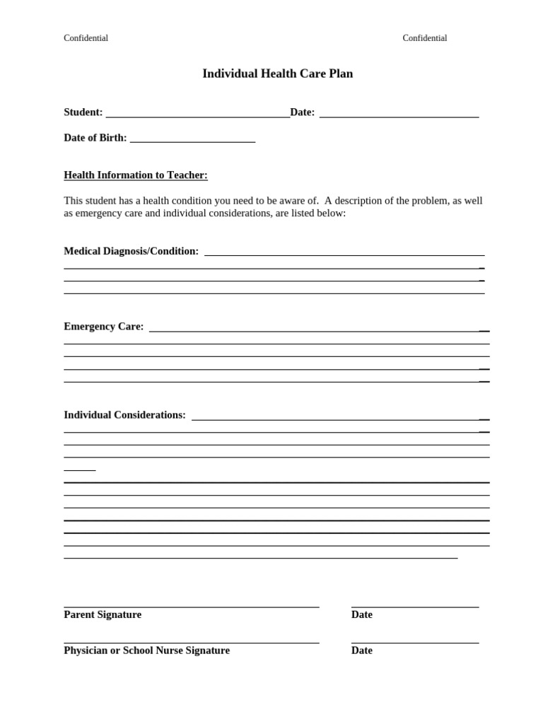 Individual Health Care Plan | PDF
