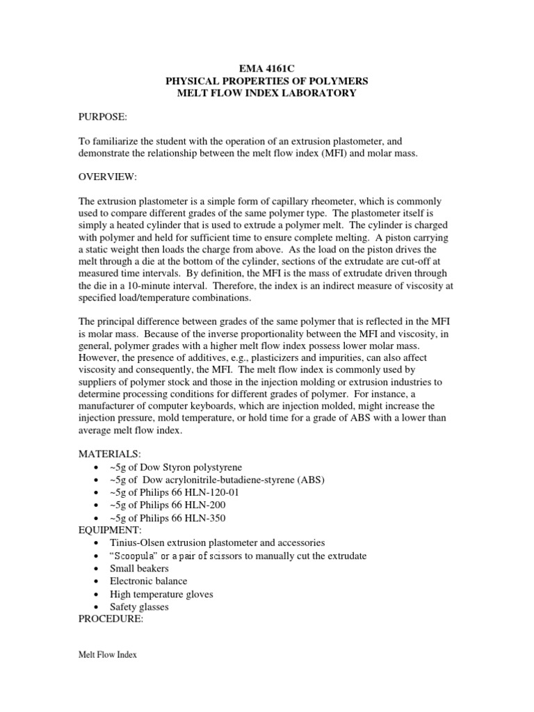 Melt Flow Index | PDF | Polymers | Extrusion