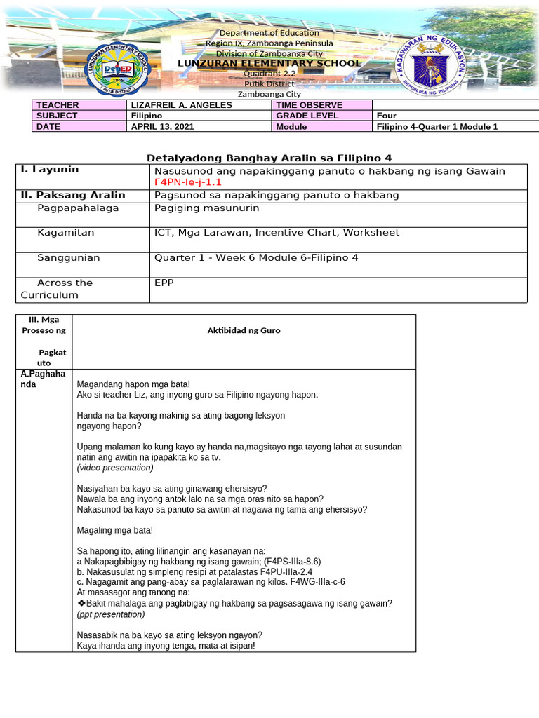 CO Lesson Plan Fil4 | PDF