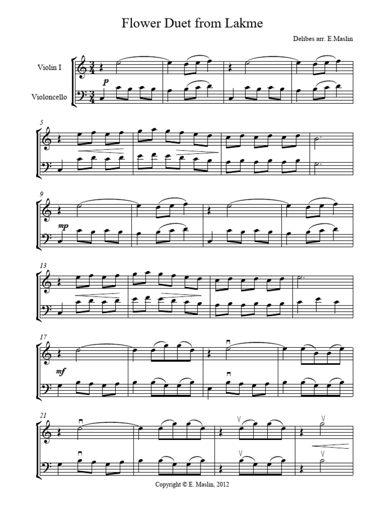 Flower Duet Sheet Music for Violin and Cello | PDF | String Instruments ...