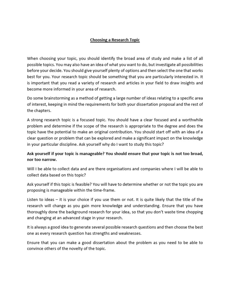 Choosing A Research Topic | PDF | Cognition | Human Communication
