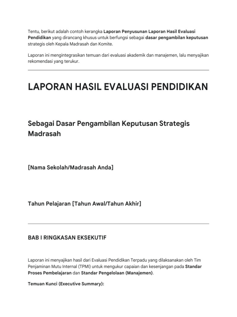 Contoh Laporan Penyusunan Laporan Hasil Evaluasi... | PDF