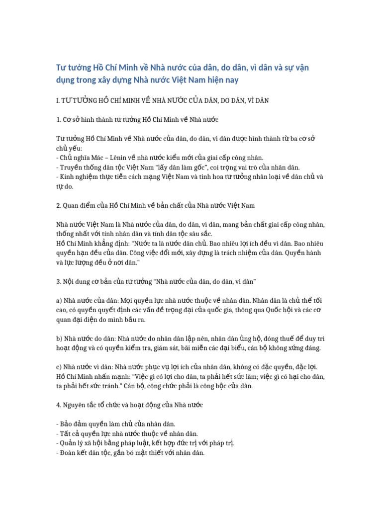 Tu Tuong HCM Ve Nha Nuoc Cua Dan Do Dan Vi Dan | PDF