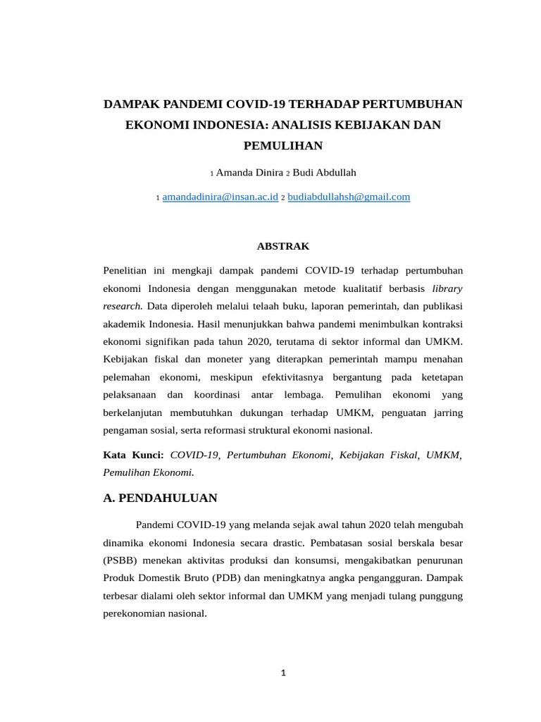 Dampak Pandemi COVID-19 Terhadap Pertumbuhan Ekonomi Indonesia ...