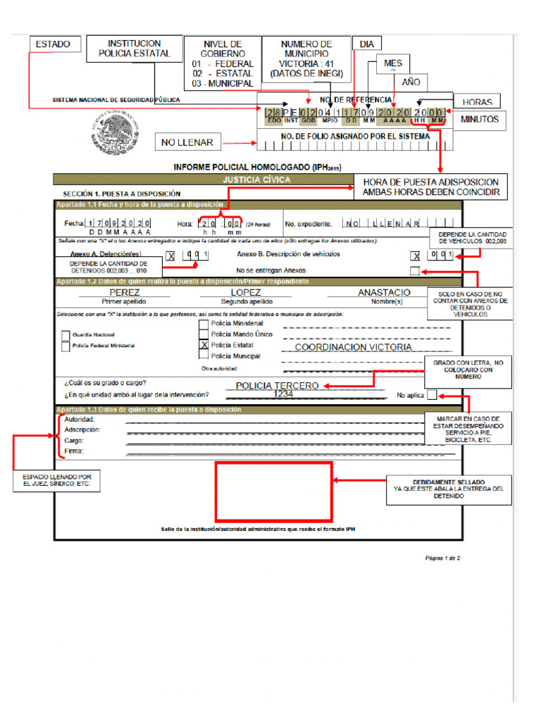 EJEMPLO DE LLENADO IPH JUSTICIA CÍVICA | PDF