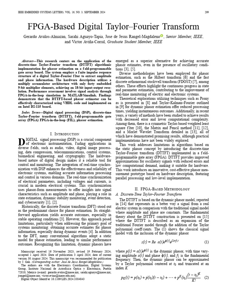FPGA Digital Taylor-Fourier Transform | PDF | Digital Signal Processing ...
