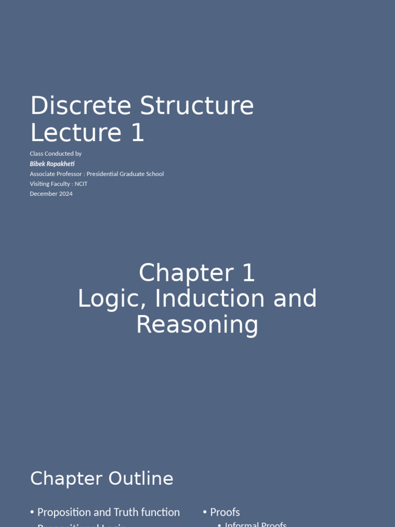 Lecture 1: Logic, Induction & Reasoning | PDF | Mathematical Proof ...