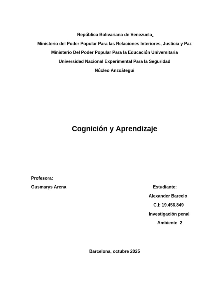 Cognición Y Aprendizaje Pdf Aprendizaje Memoria