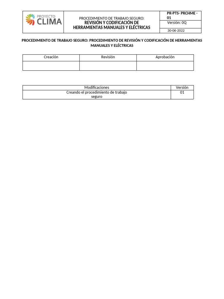 PTS RCHE Revisión y Codificación de Herramientas Manuales y Eléctricas ...