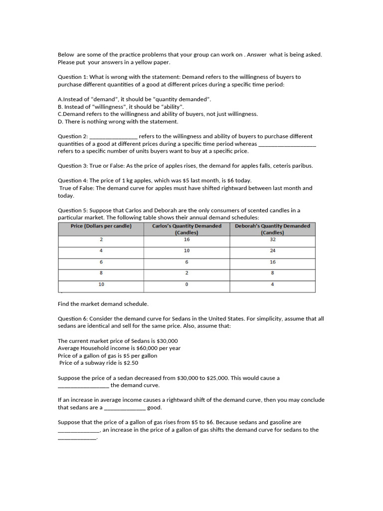 Practice Problems On Supply and Demand | PDF | Supply And Demand | Demand