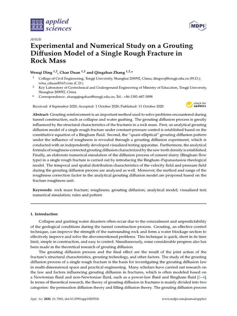 Experimental and Numerical Study On A Grouting Diffusion Model of A ...