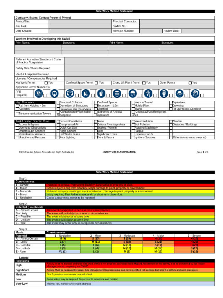 Safe Work Method Statement Template | PDF | Safety | Occupational ...