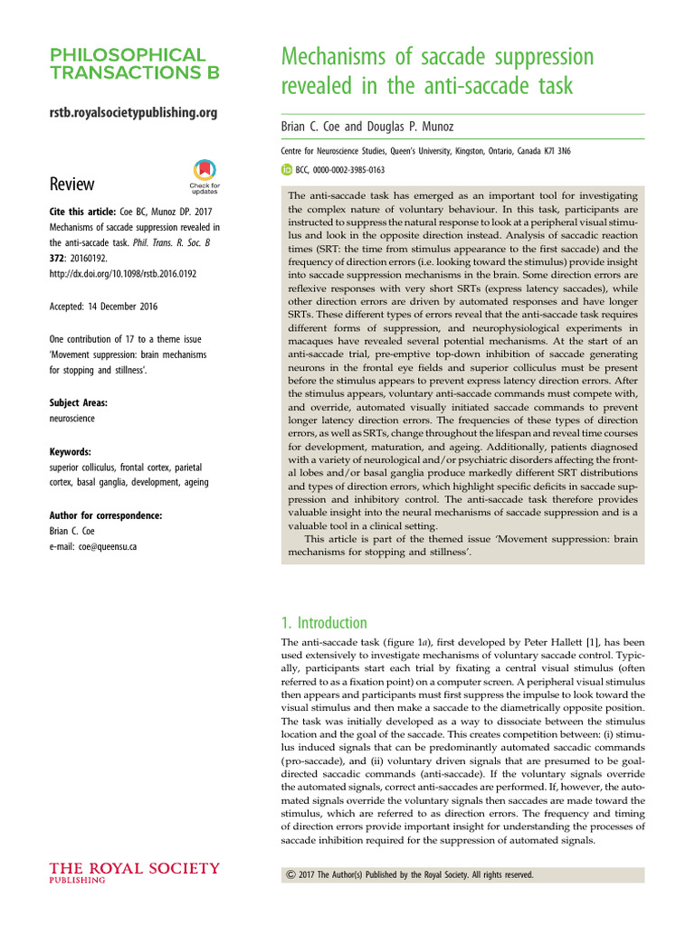 Mechanisms of Saccade Suppression | PDF | Basal Ganglia | Neuroscience