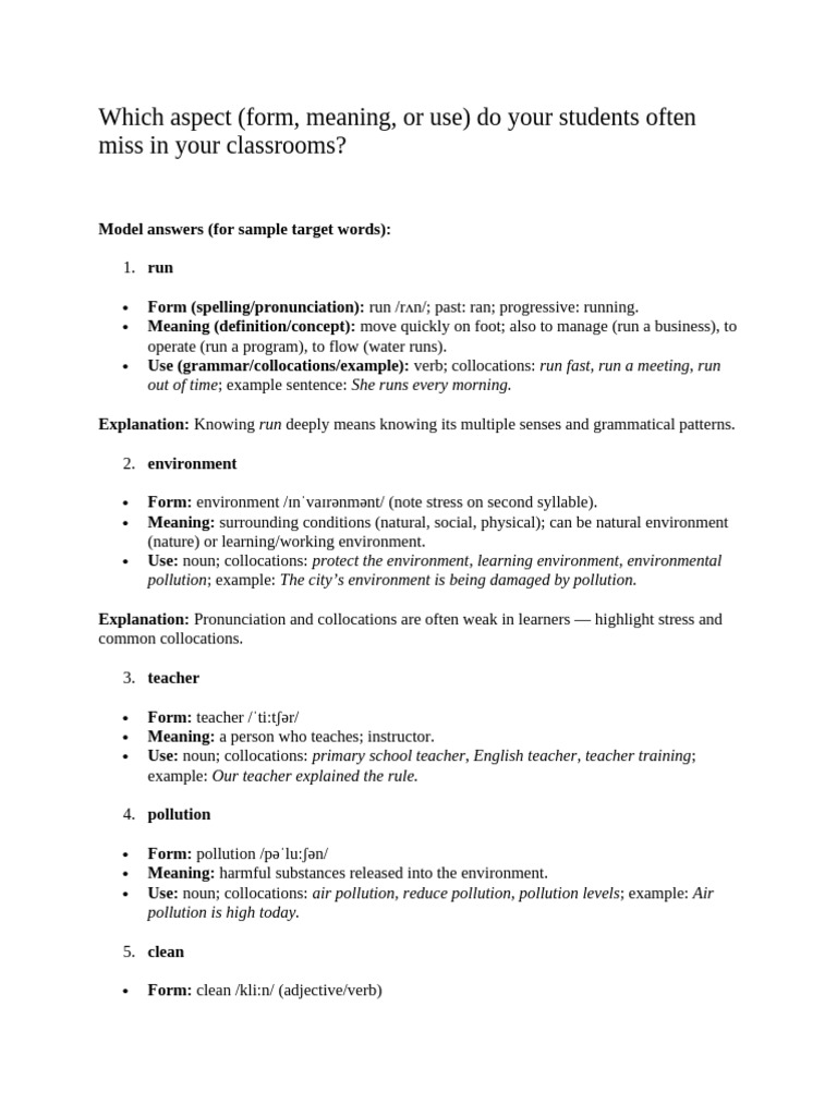 Teaching Word Aspects: Form, Meaning, Use | PDF