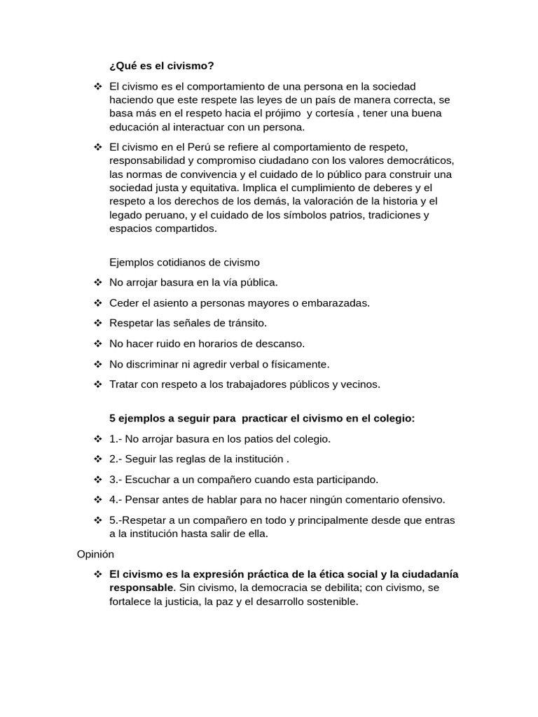 Definición y Ejemplos de Civismo en Perú | PDF