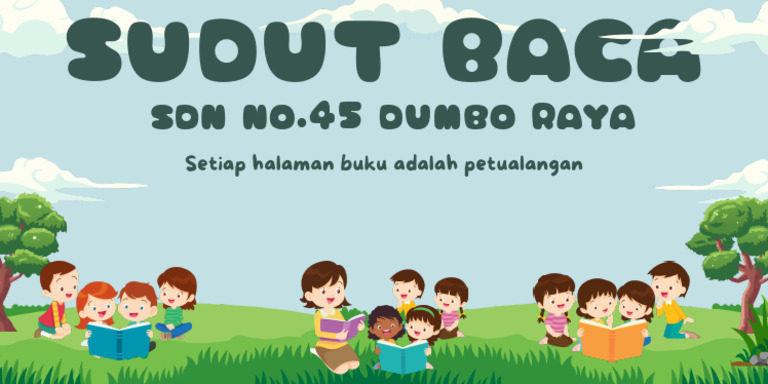 Pojok Baca Banner Hiasan Kelas Perpustakaan Kecil Hijau Ilustratif | PDF