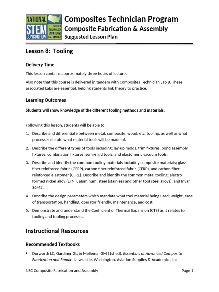 CMP FabAssy 08 LessonPlan Tooling | PDF | Composite Material | Fiberglass