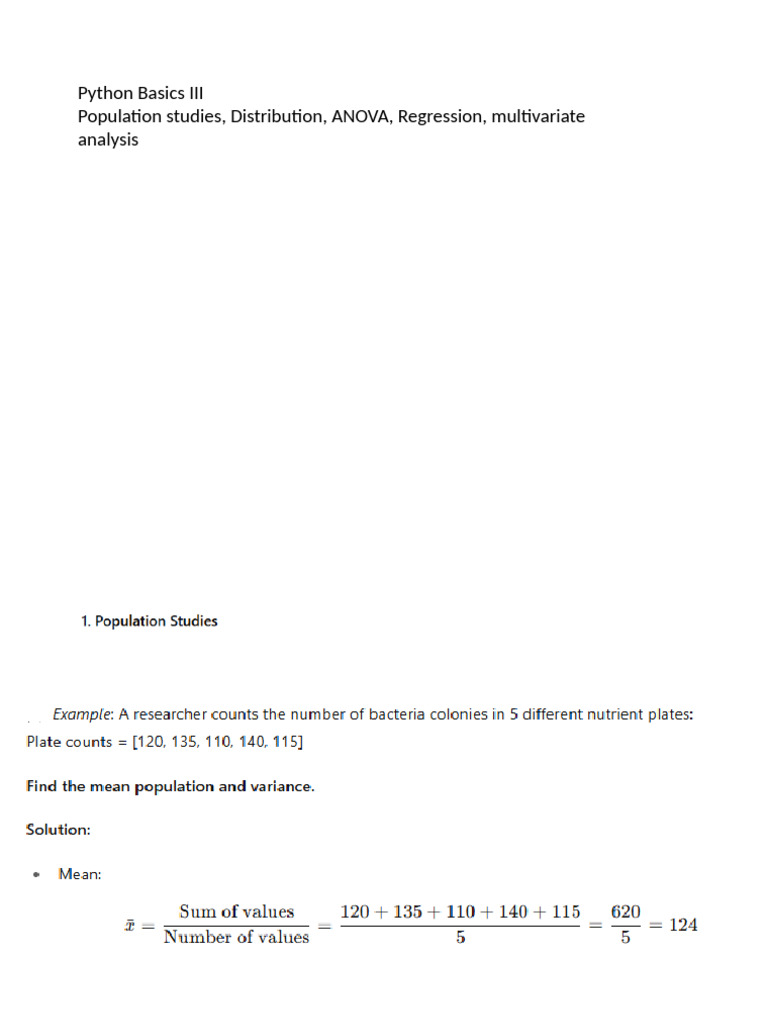 Population Studies, Distribution, ANOVA, Regression, Multivariate | PDF