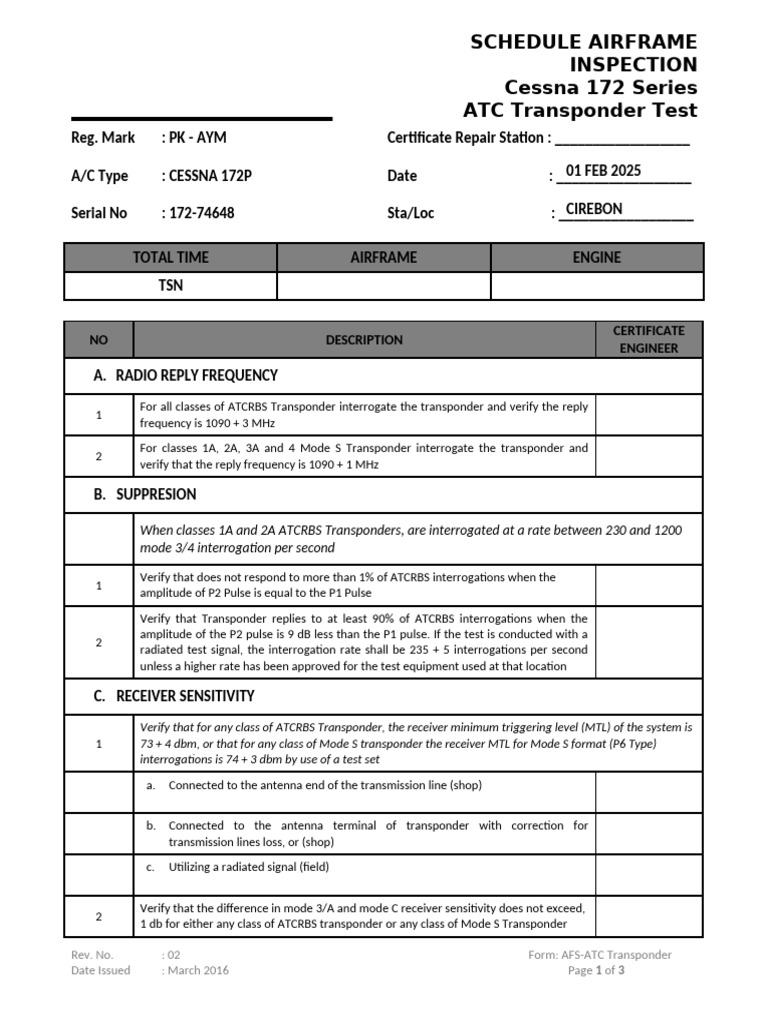 Form ATC Transponder 172 | PDF | Transponder (Aeronautics ...