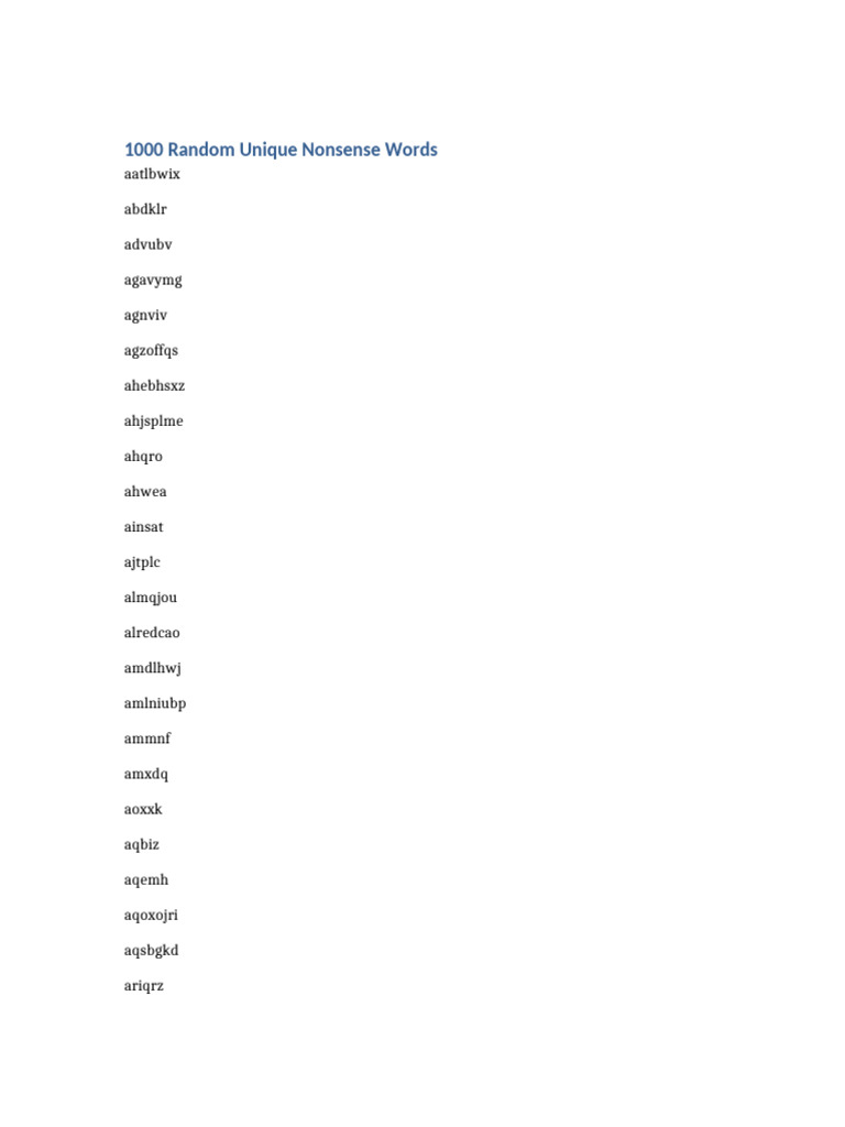 Unique Nonsense Words Collection | PDF