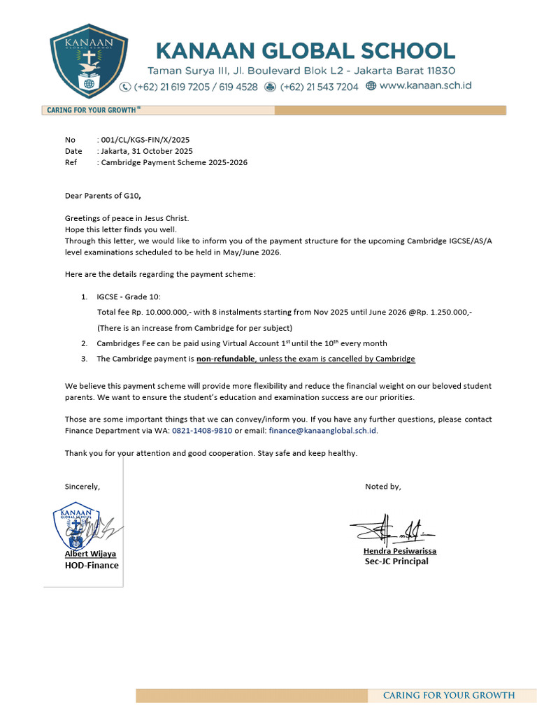 Cambridge IGCSE Payment Structure 2025 | PDF