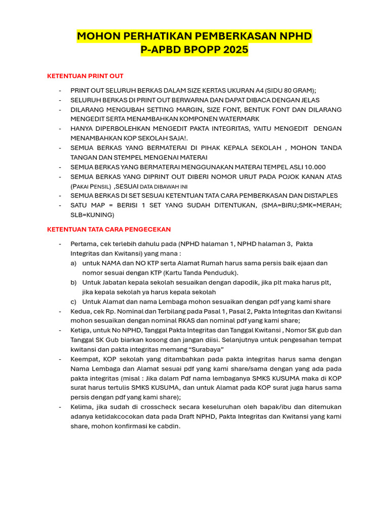 Tata Cara Pemberkasan NPHD Bpopp 2025 P-Apbd | PDF