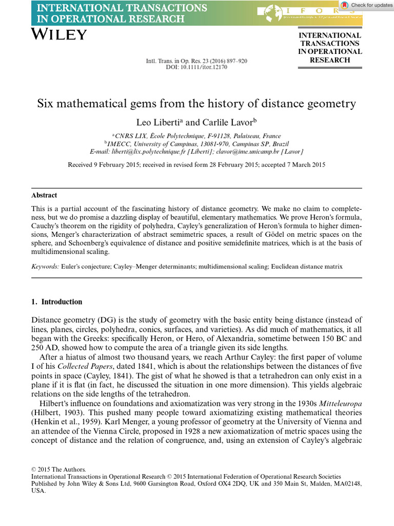 Six Mathematical Gems From The History of Distance Geometry | PDF ...
