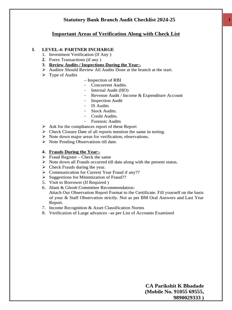 1. Statutory Bank Branch Audit Program 2024 (1) | PDF | Expense ...