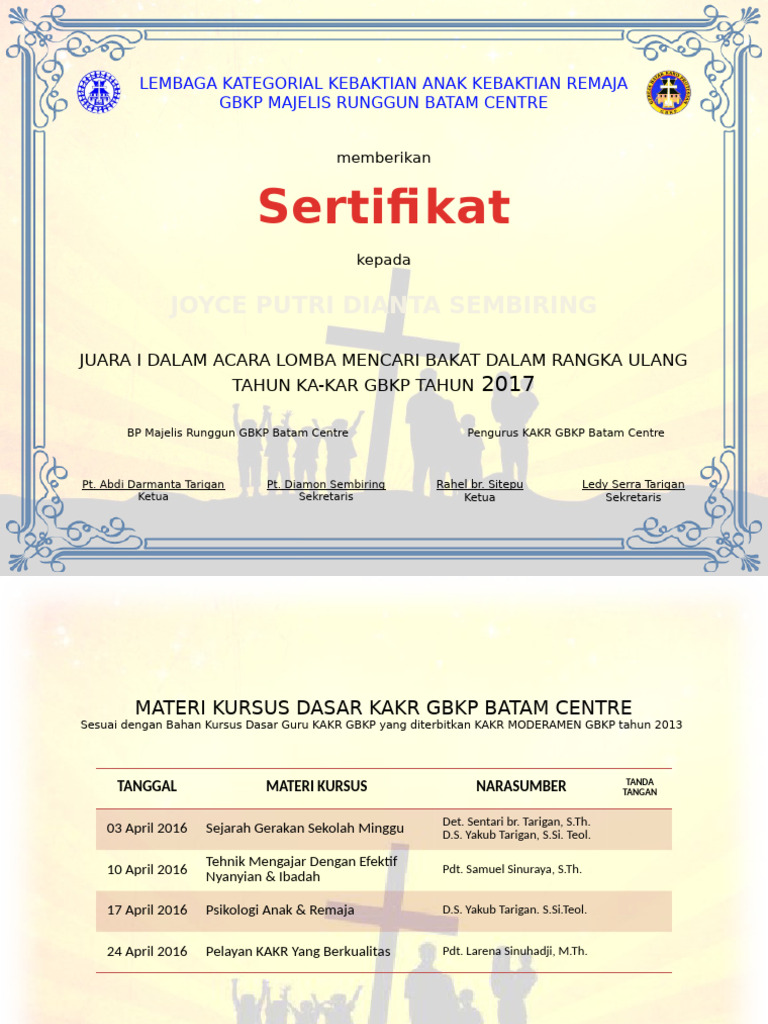 Contoh Sertifikat Kursus | PDF