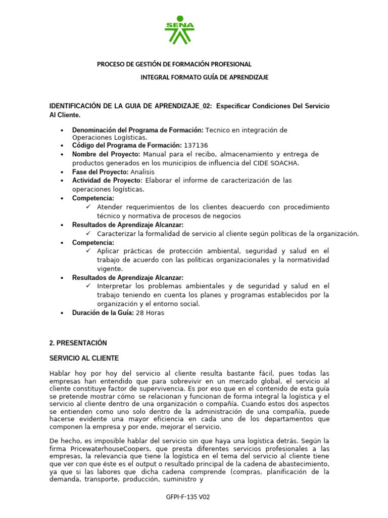Guia de Aprendizaje 02 - Servicio Al Cliente | PDF | Servicio al Cliente | Cliente