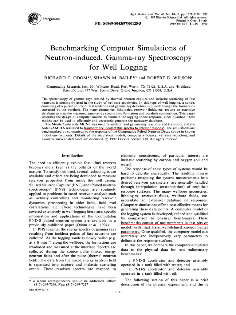 Benchmarking Computer Simulations of Neutron-Induced, Gamma-ray Spectroscopy for Well Logging ...