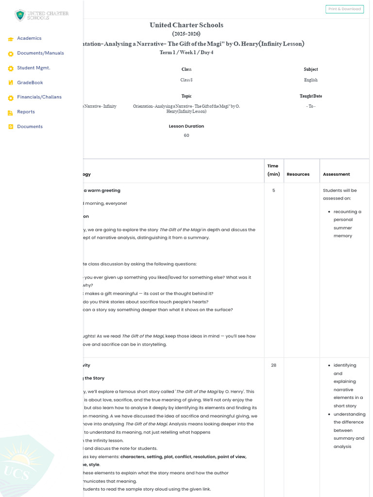 Lesson Template | PDF | Narrative | Analysis