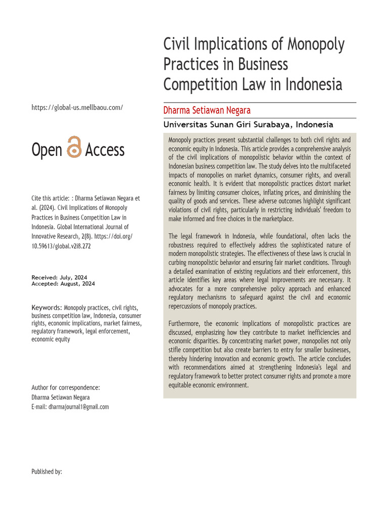 Global Dharma+Setiawan+Negara+Fix | PDF | Monopoly | Competition Law