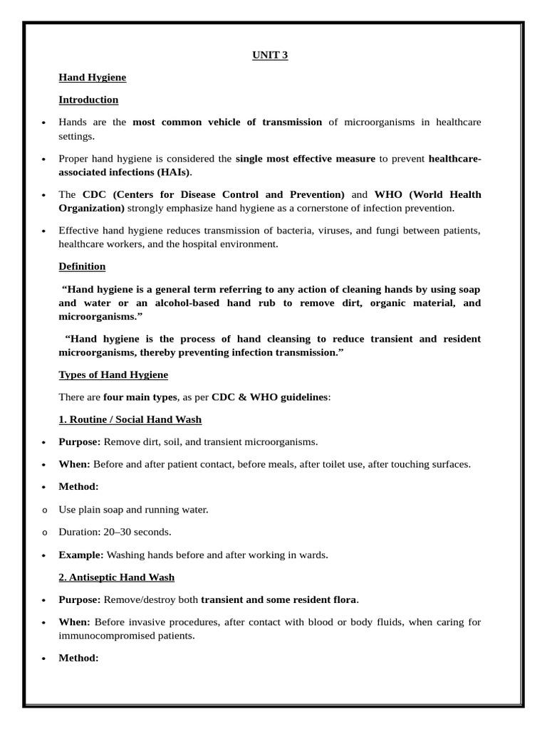 Hand Hygiene Unit 3 | PDF | Hand Washing | Hygiene
